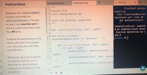 Solved Instructions Testquicksortpy Testquicksortpy