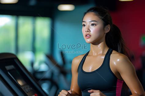 운동 중에 땀을 흘리는 여성