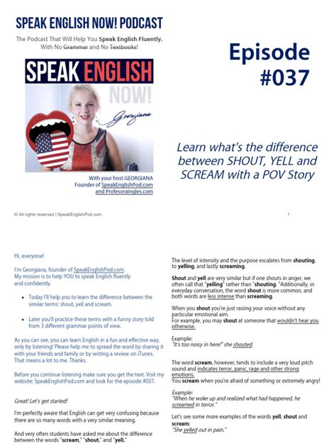 037 learn the difference between shout yell scream with a story 1 pdf