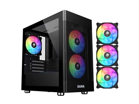 Sama Usb3 0 Tempered Glass Micro Atx Gaming Computer Case W 3 X 120mm