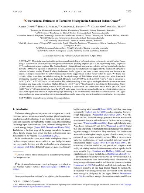 Pdf Observational Estimates Of Turbulent Mixing In The Southeast
