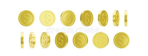 Dollar Golden 3d Coins Of Usa Dollar Set Of Realistic Rotation Gold