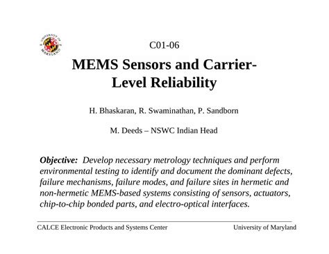 PDF C01 06 MEMS Sensors And Carrier Level Reliability Non Hermetic MEMS Based Systems
