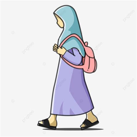 Little Hijab Girl Walking Carrying A Tote Bag Headscarf Hijab Girl
