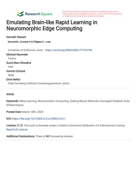 Pdf Emulating Brain Like Rapid Learning In Neuromorphic Edge Computing