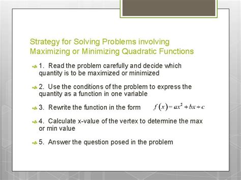Quadratic Models Objectives Use The Maximum Or Minimum