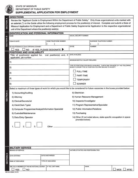 Application For Employment Missouri Free Download