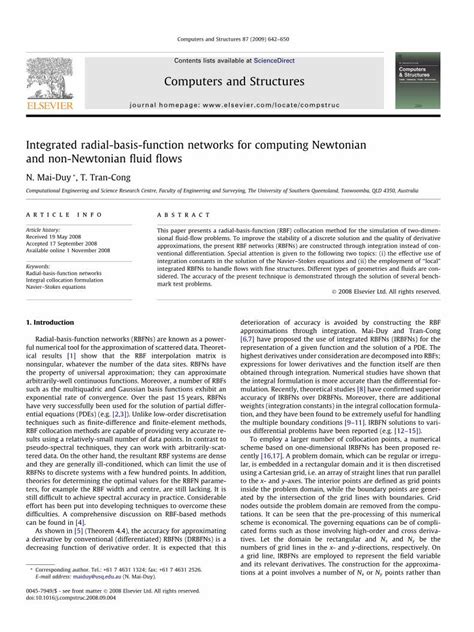 (PDF) Integrated radial-basis-function networks for computing Newtonian and non-Newtonian fluid ...