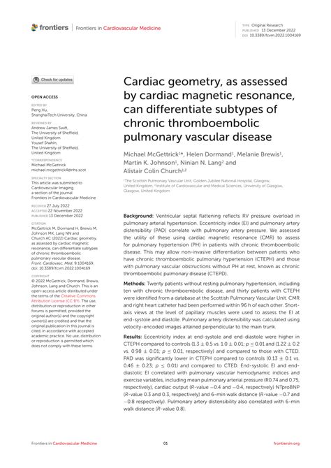 Pdf Cardiac Geometry As Assessed By Cardiac Magnetic Resonance Can Differentiate Subtypes Of