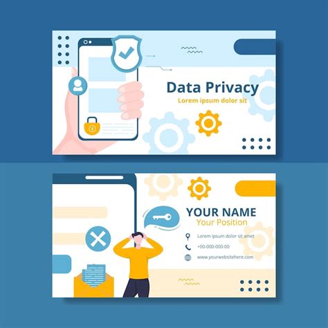Cartão de privacidade de dados modelo horizontal dos desenhos animados