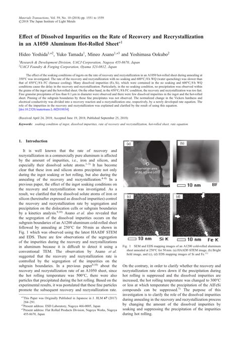 Pdf Effect Of Dissolved Impurities On The Rate Of Recovery And