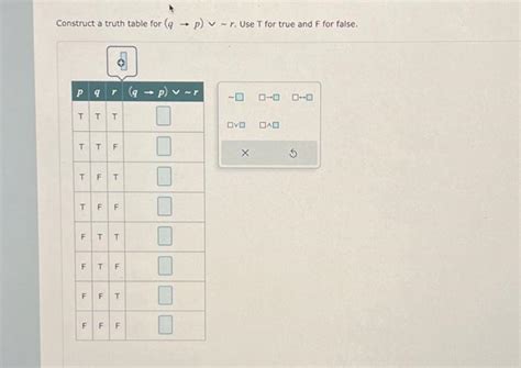 Solved Construct A Truth Table For P∧q∨p Use T For True