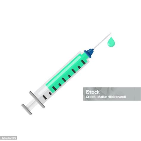 흰색 배경에 고립 된 녹색 액체 예방 접종과 백신 주사에 대 한 평면 디자인 아이콘 주사기 0명에 대한 스톡 벡터 아트 및 기타