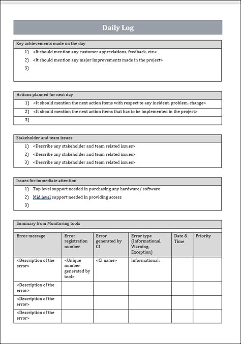 Daily Log Template Itsm Docs Itsm Documents And Templates