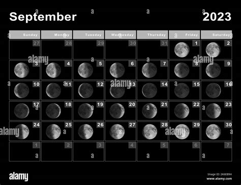 September Lunar Calendar Moon Cycles Moon Phases Stock Photo Alamy