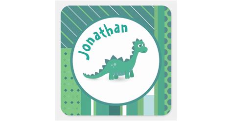 Round Frame In Gree Blue With Cute Dinosaur Square Sticker Zazzle