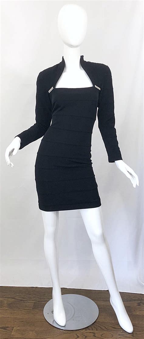 1990s Tadashi Shoji Black Bandage Rhinestone Sexy Vintage 90s Mini