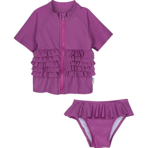 Swimzip Girls Short Sleeve Rash Guard And Bottoms Set Purple Ruffle