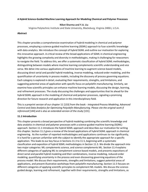 Pdf A Hybrid Science Guided Machine Learning Approach For Modeling Chemical And Polymer Processes