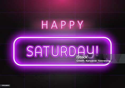 해피 토요일어두운 거친 콘크리트 벽 배경 벡터 그림에 네온 빛 문구 동기 부여에 대한 낙관적 인 견적 개념에 대한 스톡 벡터 아트 및 기타 이미지 Istock