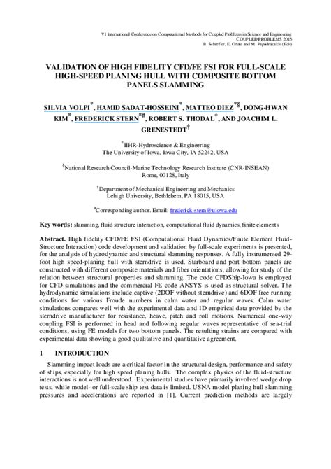 Pdf Cfdfe Fsi Validation For High Speed Hulls