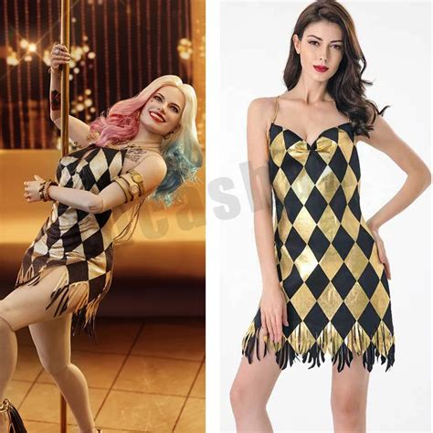 Harley Manga Quinn Cosplay Costume Woman Dress Sequin Sexy Skirt Squad