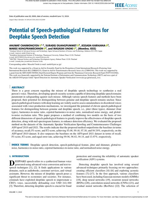 Pdf Potential Of Speech Pathological Features For Deepfake Speech