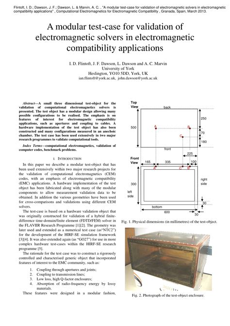 Pdf A Modular Test Case For Validation Of Electromagnetic Solvers In