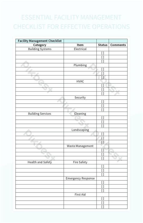 Facility Management Checklist Key Essentials For Optimal Operations Excel Template Free
