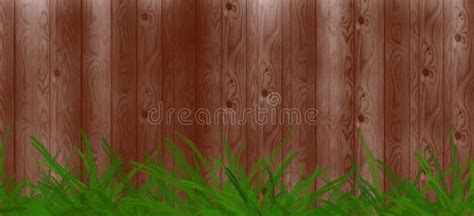 Brown Wooden Backdrop With Green Grass Illustration Stock Illustration