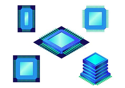 Computer Chip Or Processor Icon Set Stock Vector Illustration Of Component Microprocessor