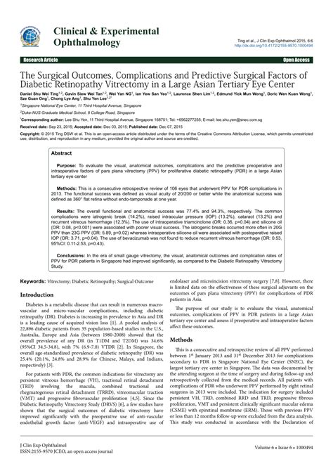 Pdf The Surgical Outcomes Complications And Predictive Surgical