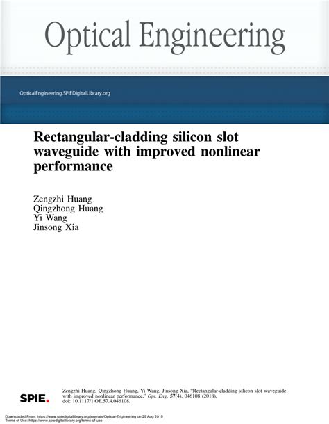 Pdf Rectangular Cladding Silicon Slot Waveguide With Improved Nonlinear Performance
