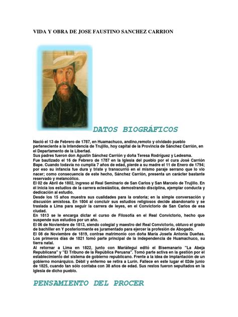 Vida Y Obra De Jose Faustino Sanchez Carrion Pdf Teorías Políticas