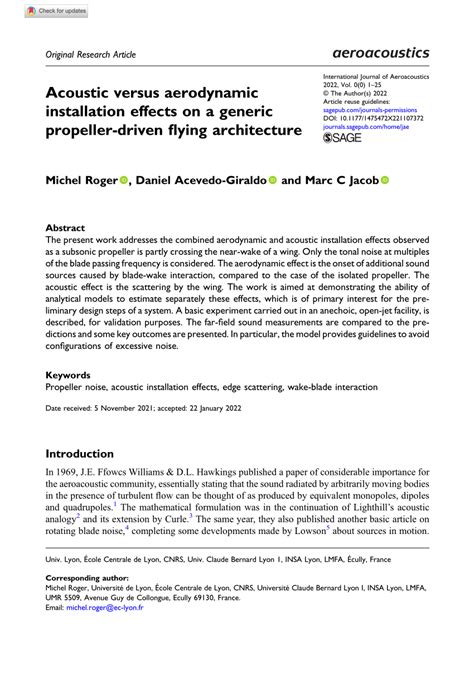 Pdf Acoustic Versus Aerodynamic Installation Effects On A Generic Propeller Driven Flying