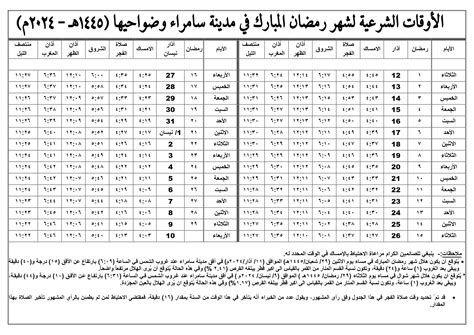 إمساكية شهر رمضان 1445 لمحافظات العراق