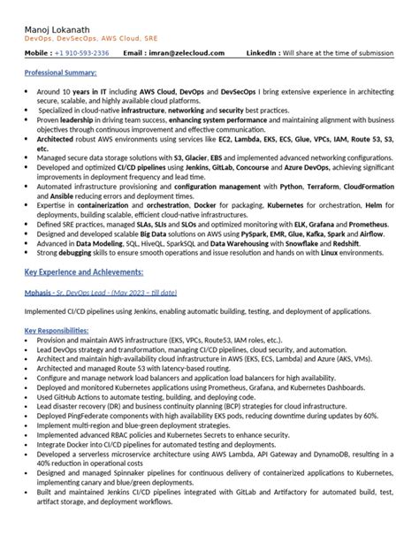 Manoj Lokanath Aws Devops Resume Pdf Cloud Computing Amazon Web