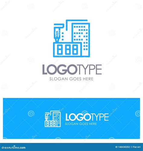 3d Architecture Construction Fabrication Home Blue Outline Logo With Place For Tagline Stock