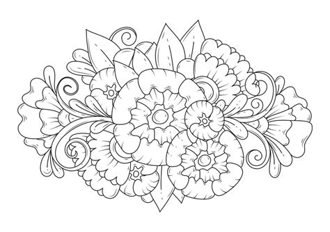 채색을위한 식물 배경 어린이와 성인을위한 색칠 공부 페이지 아트 라인 프리미엄 벡터