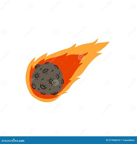 Flying Asteroid Burning Comet On Background Of Night Sky Vector