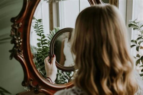 Person Looking At True Self In Mirror Reflection Premium Ai Generated