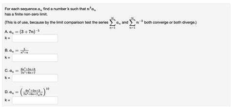 Solved For each sequence an find a number k such that nkan | Chegg.com