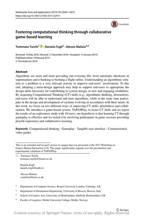 Pdf Fostering Computational Thinking Through Collaborative Game Based
