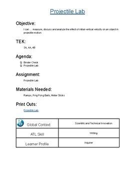 Projectile Lab LESSON PLAN By Ms Gallegos Fun Physics TPT