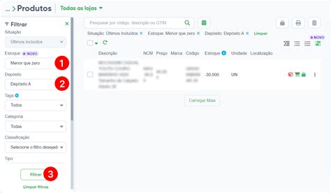 como filtrar os produtos por saldo de estoque bling