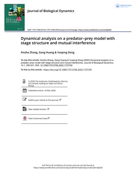 PDF Dynamical Analysis On A Predatorprey Model With Stage Structure And Mutual Interference