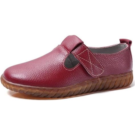 Mocassins Femme Cuir Élégant Et Respirant Rouge Chaussures Plates