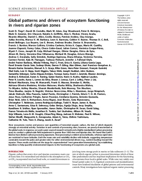 Pdf Global Patterns And Drivers Of Ecosystem Functioning In Rivers And Riparian Zones