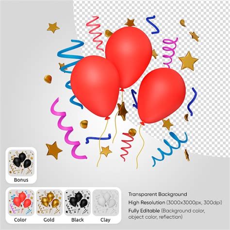 Premium Psd 3d Balloons With Confetti