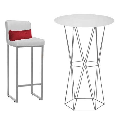 Kit Mesa Bistrô Flork e Banqueta Lucca Tampo Branco Ferro Prata Corino Branco e Almofada